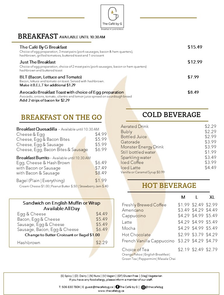 Menu – The Café by G
