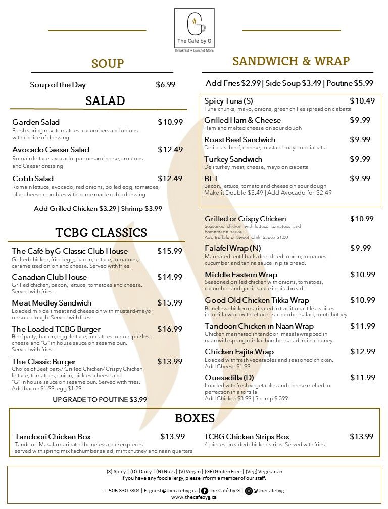 Menu – The Café by G